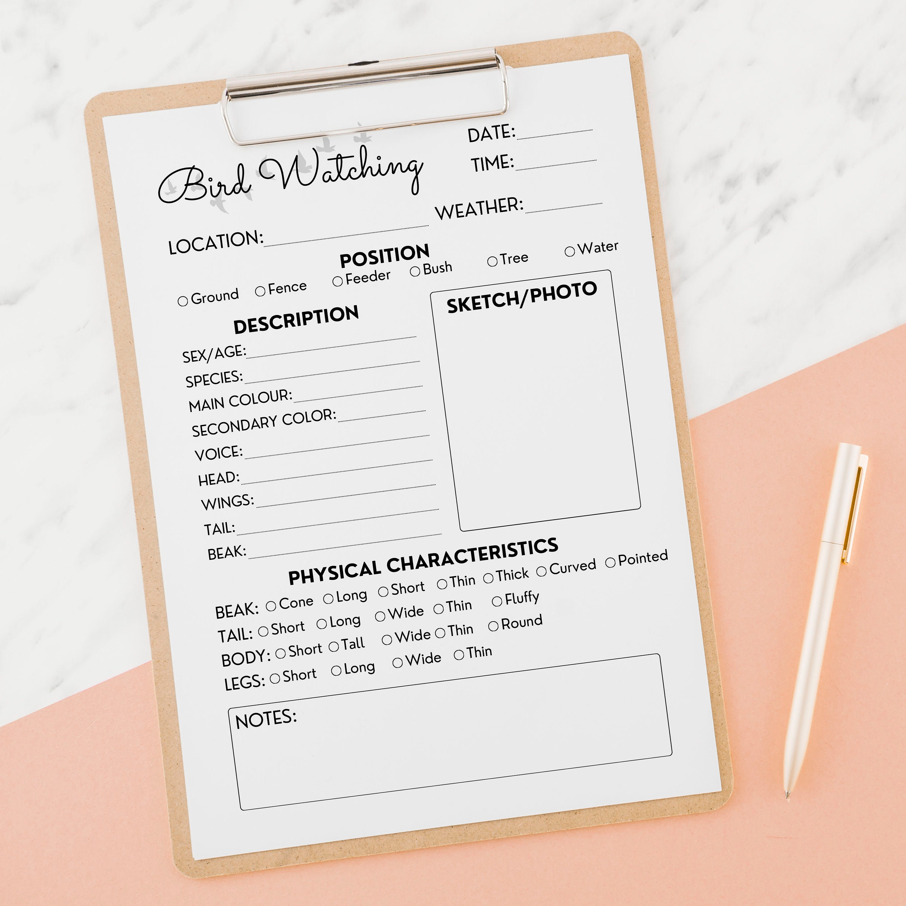 Birdwatching Checklist Log Template Journal Planner Gifts, Digital ...