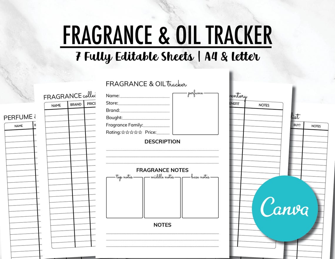 Editable Fragrance Oil Log Tracker List Essential Planner, Perfume ...