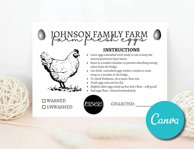 Egg Handling Care Card Label Instruction Template, Editable Fresh Egg ...