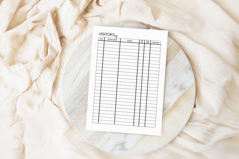 Editable Visitor Log Sign in Sheet Tracker Template, Printable Guest ...