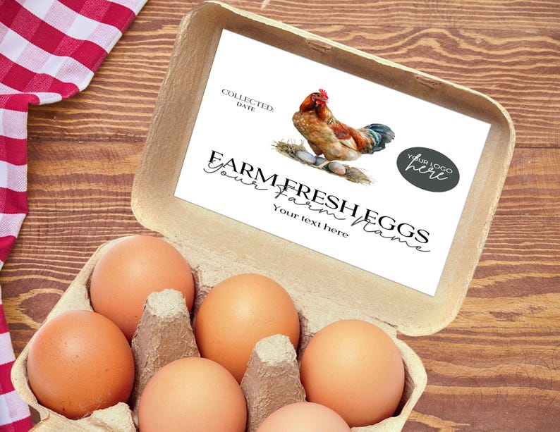 Custom Editable Egg Box Carton Labels Stickers Template, Personalized ...