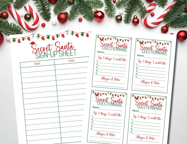 Secret Santa Christmas Gift List Exchange Questionnaire Game Kit ...