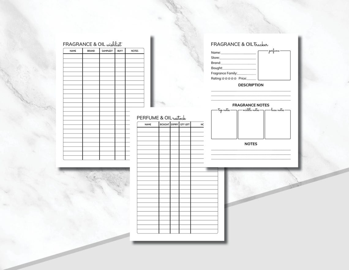Editable Fragrance Oil Log Tracker List Essential Planner, Perfume ...