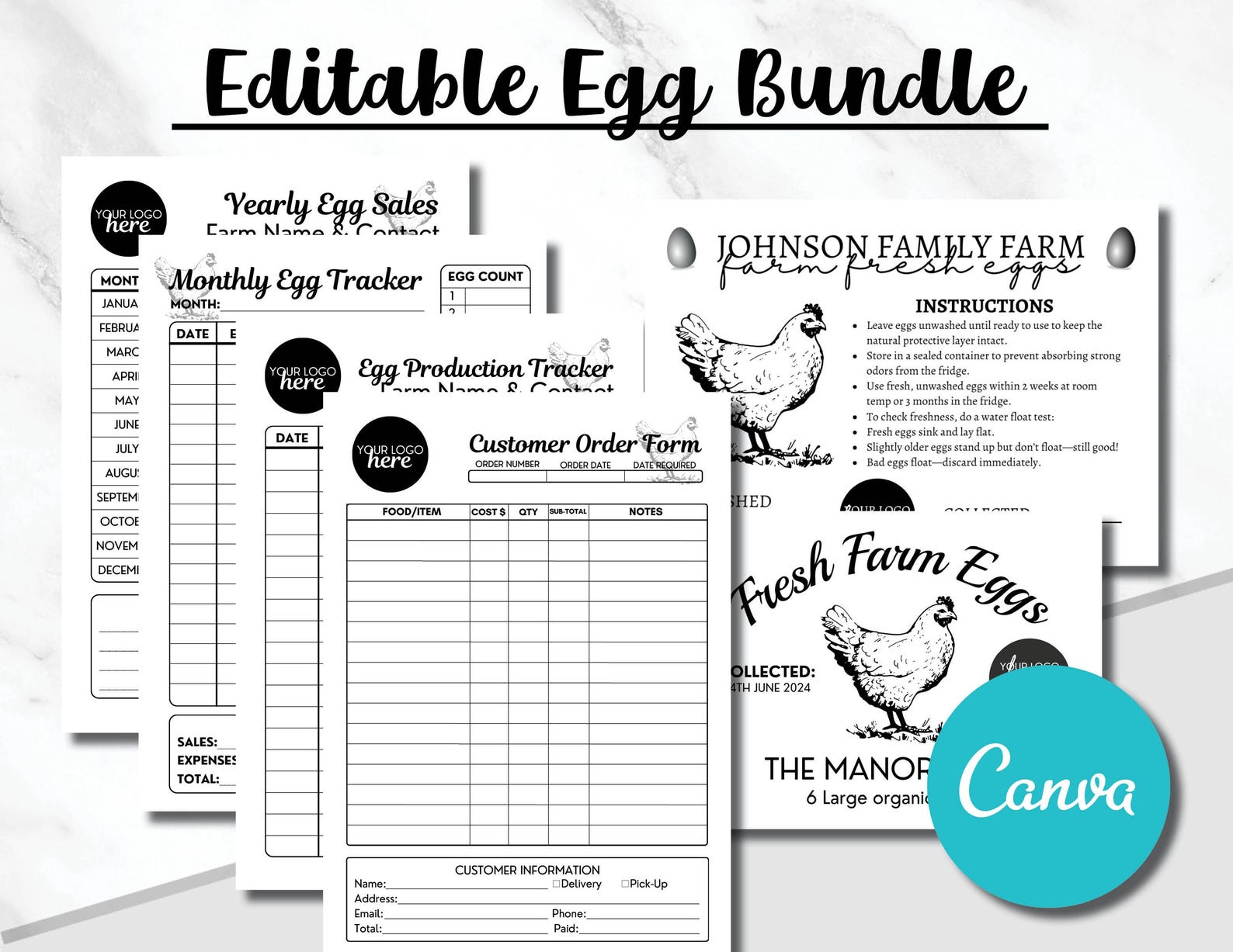 Editable Chicken Egg Tracker Log Labels Hatching Order Sales Form ...