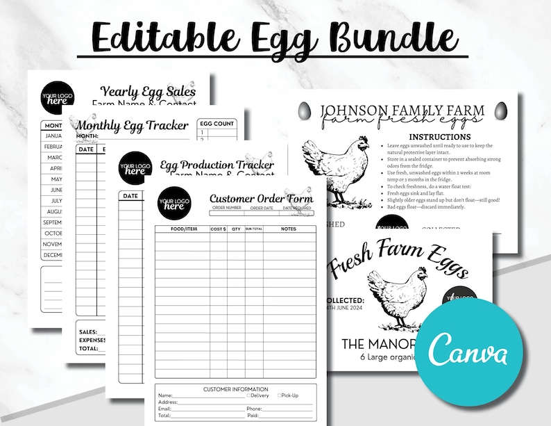 Editable Chicken Egg Tracker Log Labels Hatching Order Sales Form ...
