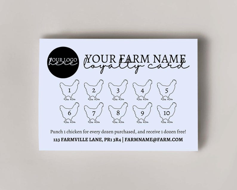 Custom Editable Egg Loyalty Card Rewards Farm Label Business, Fresh Egg ...