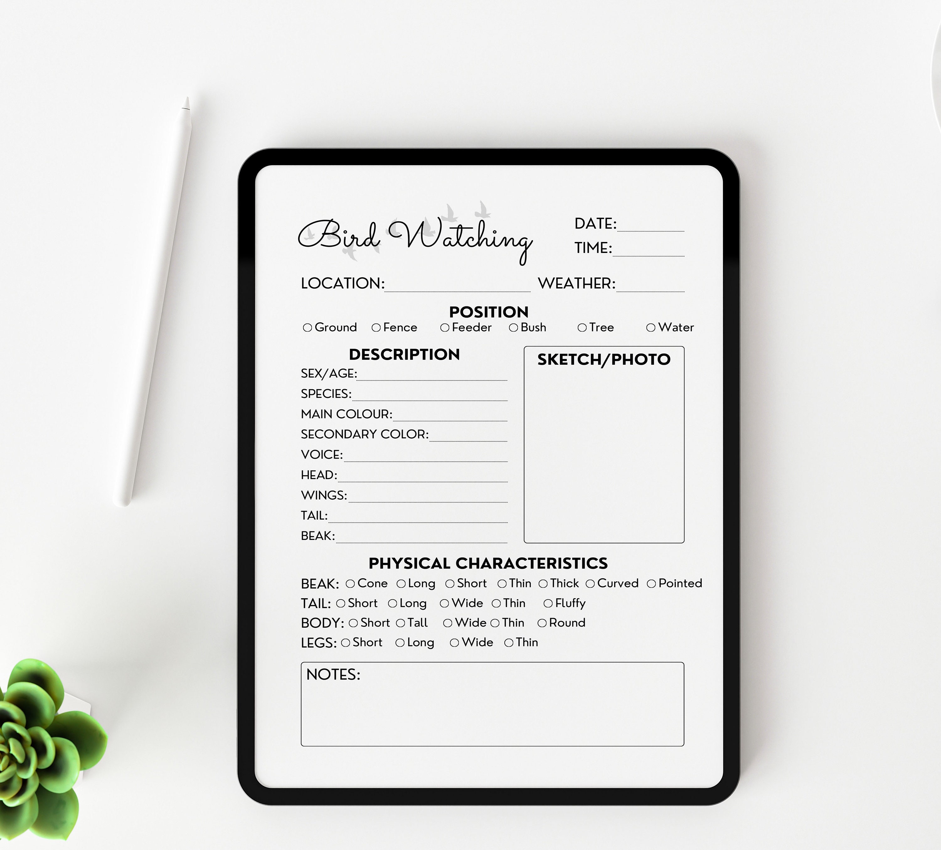 Birdwatching Checklist Log Template Journal Planner Gifts, Digital ...
