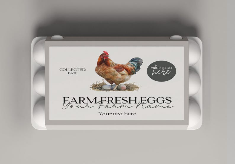 Custom Editable Egg Box Carton Labels Stickers Template, Personalized ...