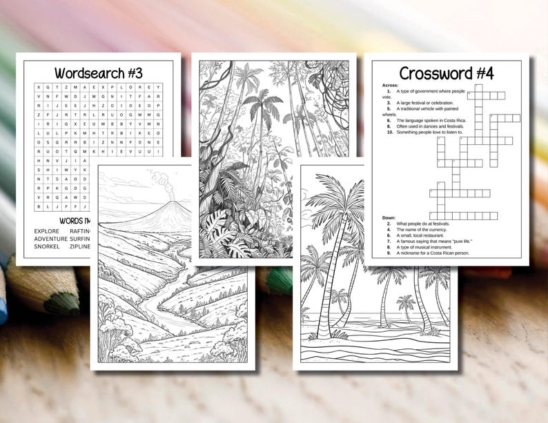 Costa Rica Coloring Pages Activity Book Kids Travel, Word Search ...