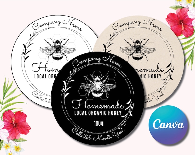 Honey Jar Labels Template, Jam Jar Label Stickers, Customizable Honey ...