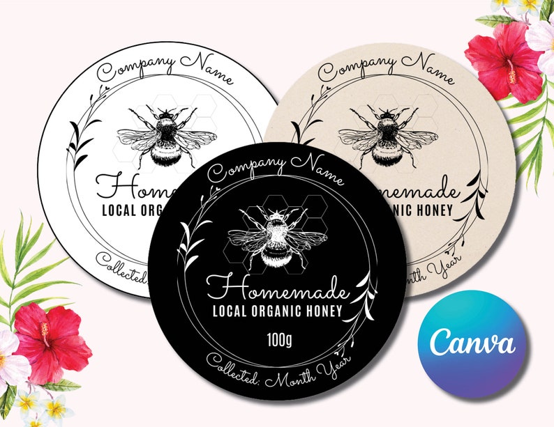 Editable Honey Jar Custom Label Template, Homemade Honey Jam Jar Label ...