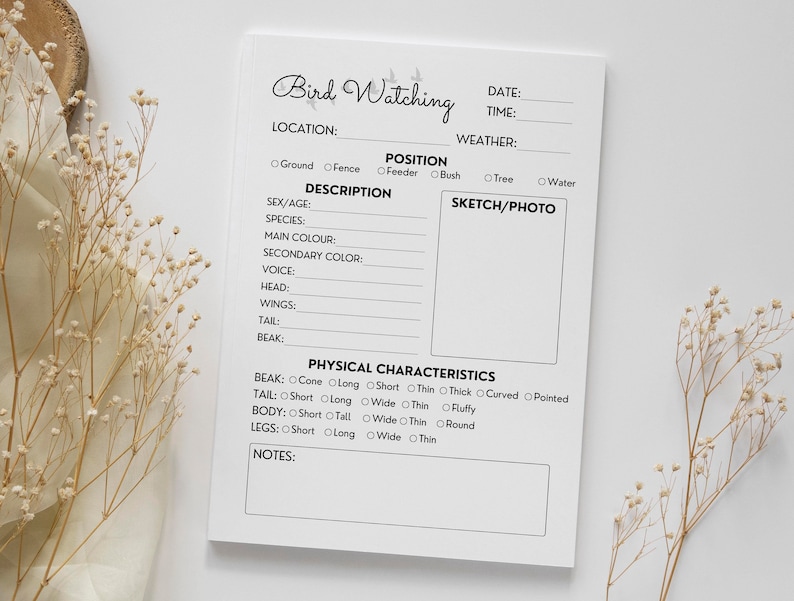 Birdwatching Checklist Log Template Journal Planner Gifts, Digital ...