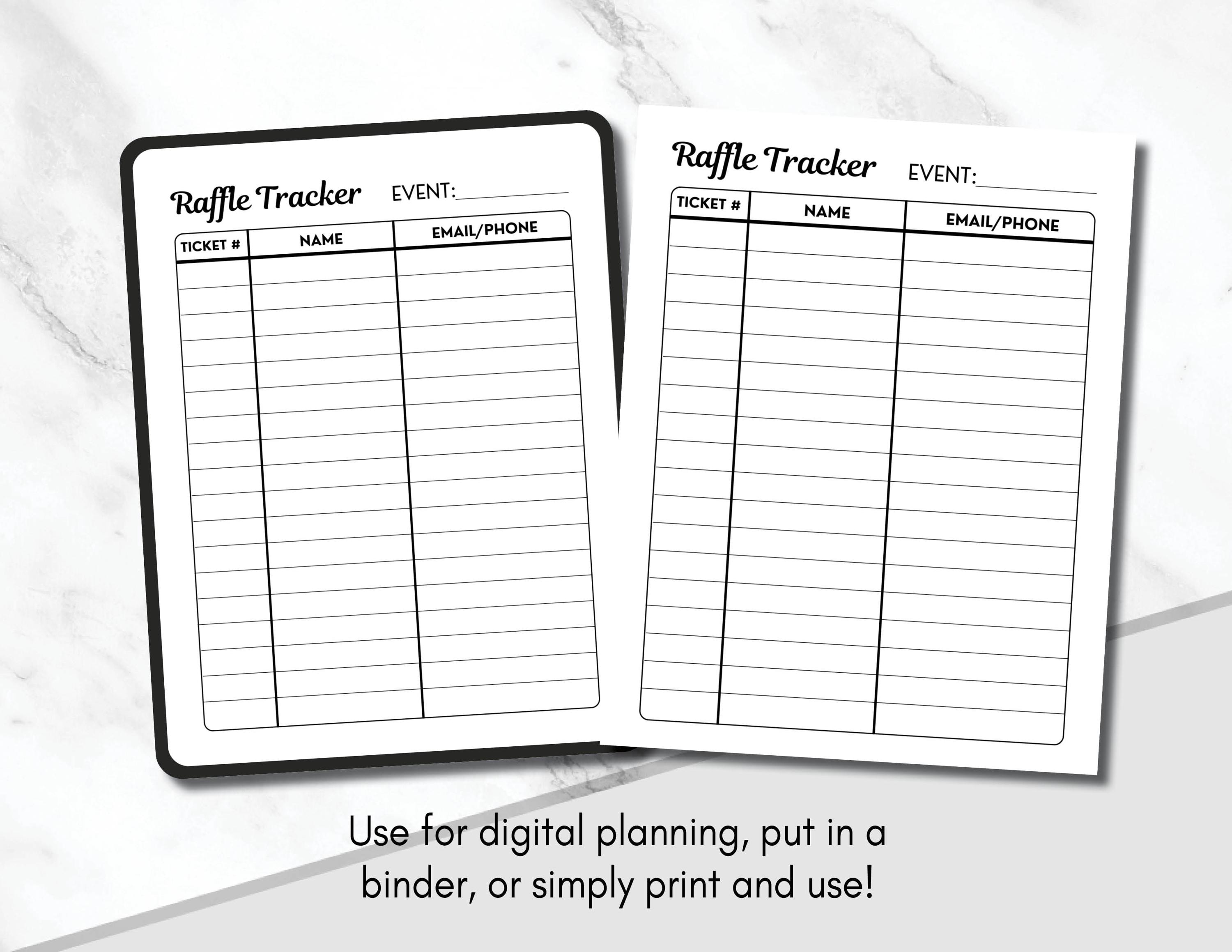 Raffle Tracker Editable Template Log Organizer, Ticket Fundraiser ...