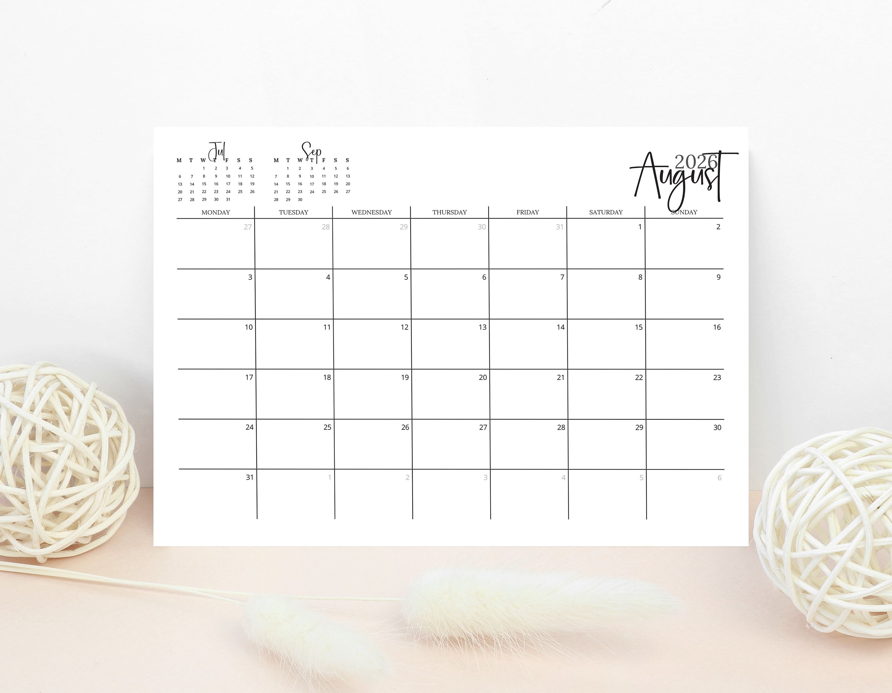 2026 Monthly Calendar Wall Planner PDF, Printable Horizontal Yearly ...
