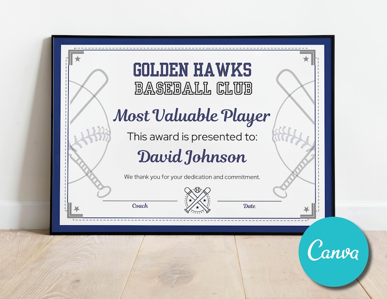 Editable Baseball Sports Certificate Template Award Gift, Printable ...