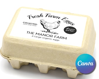 Custom Editable Egg Box Carton Labels Stickers Template, Personalized ...
