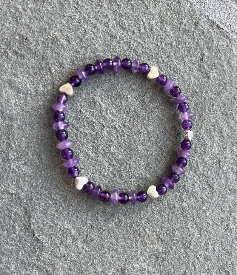 Dainty/purple/4mm Amethyst/round/rondelle Disc/pewter Heart Shape ...