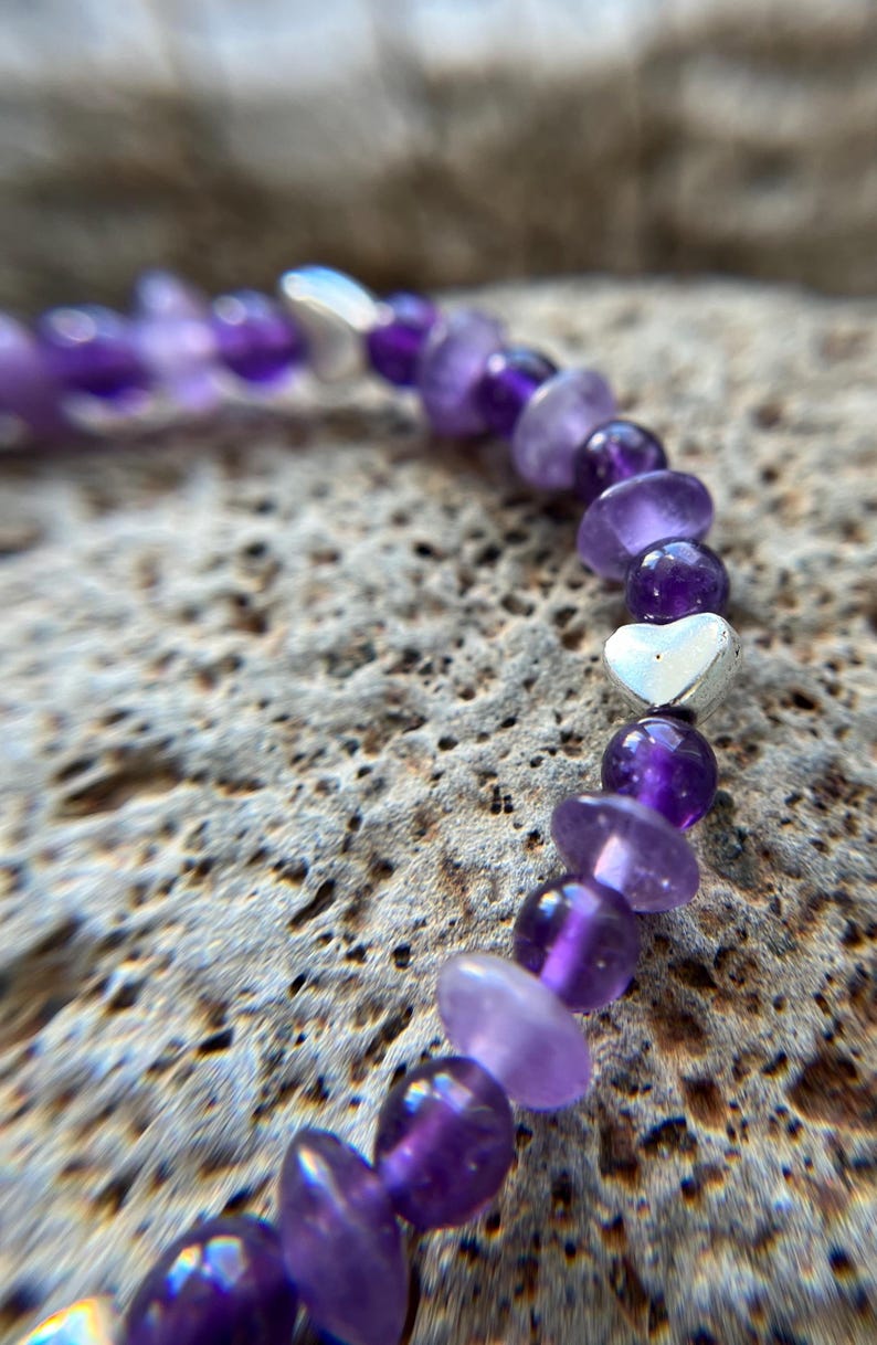 Dainty/purple/4mm Amethyst/round/rondelle Disc/pewter Heart Shape ...