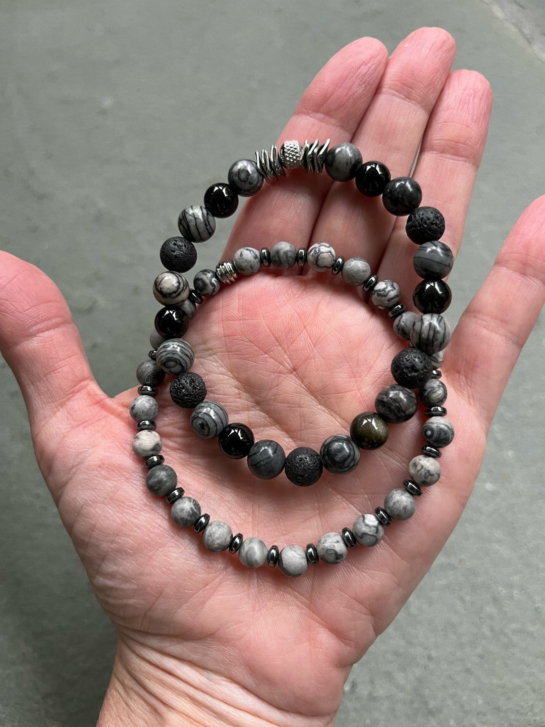 Gender Neutral Goth Style 8mm Spider Jasper, Black Obsidian, Black Lava ...