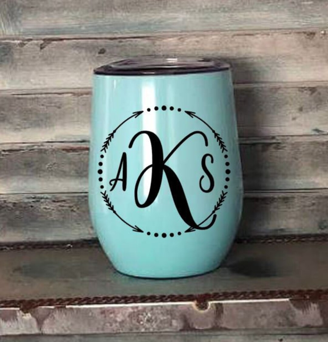 Arrow Monogram Decal, Custom Monogram Wine Glass Decal, Personalized ...
