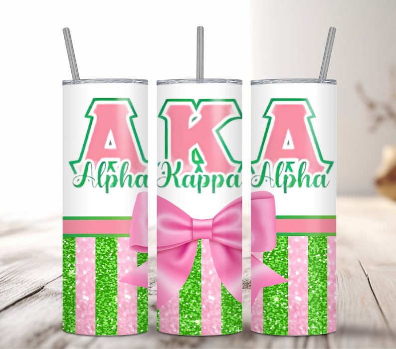 AKA Sorority Gifts Pink Green Glitter Tumbler Sublimation Wrap Design ...