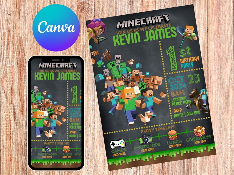 Editable Minecraft Birthday Invitation Minecrafter Birthday Invitations ...