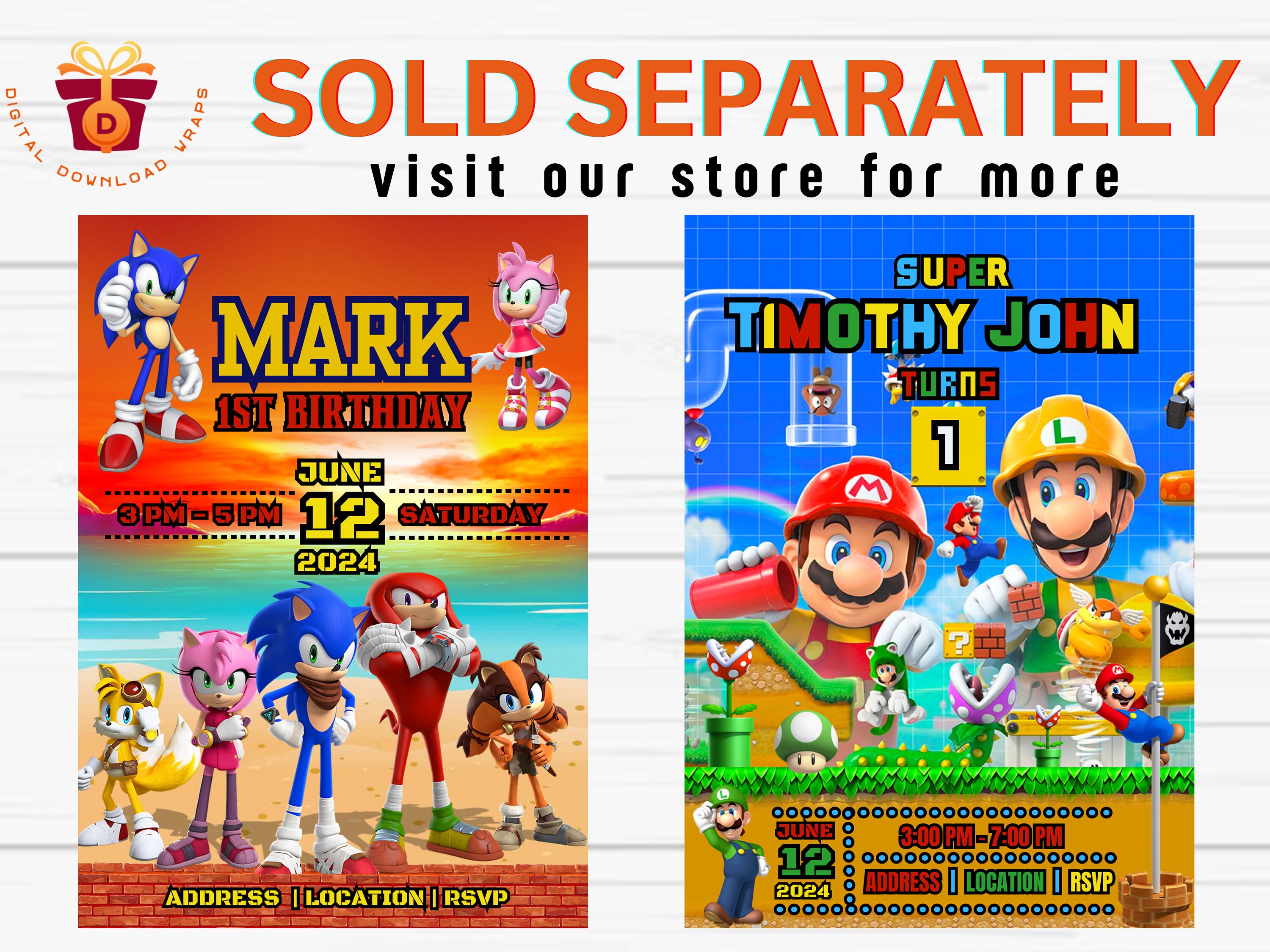 Mario Bros Invitation, Super Mario Birthday Invitation, Super Brothers ...