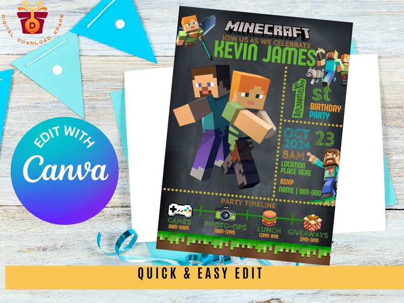 Editable Minecraft Birthday Invitation | Minecrafter Birthday ...