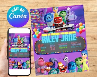 Editable Inside Out 2 Birthday Invitation for Boy and Girl Kids ...