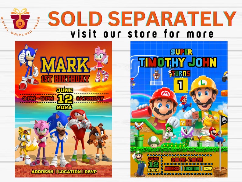 Sonic Birthday Invitation, Super Sonic Hedgehog Boys Girl Party Invite ...