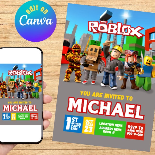 Roblox Invitation Invite | Editable Digital Download Roblox Birthday ...