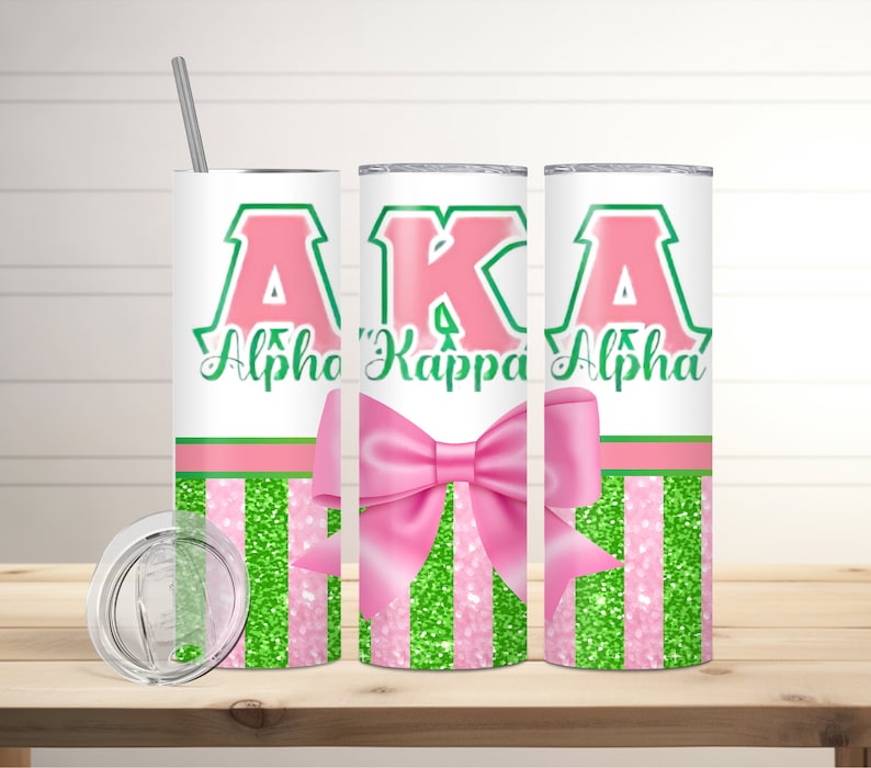 AKA Sorority Gifts Pink Green Glitter Tumbler Sublimation Wrap Design ...