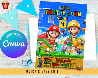 Mario Bros Invitation, Super Mario Birthday Invitation, Super Mario ...