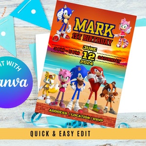 Sonic Birthday Invitation, Super Sonic Hedgehog Boys Girl Party Invite ...