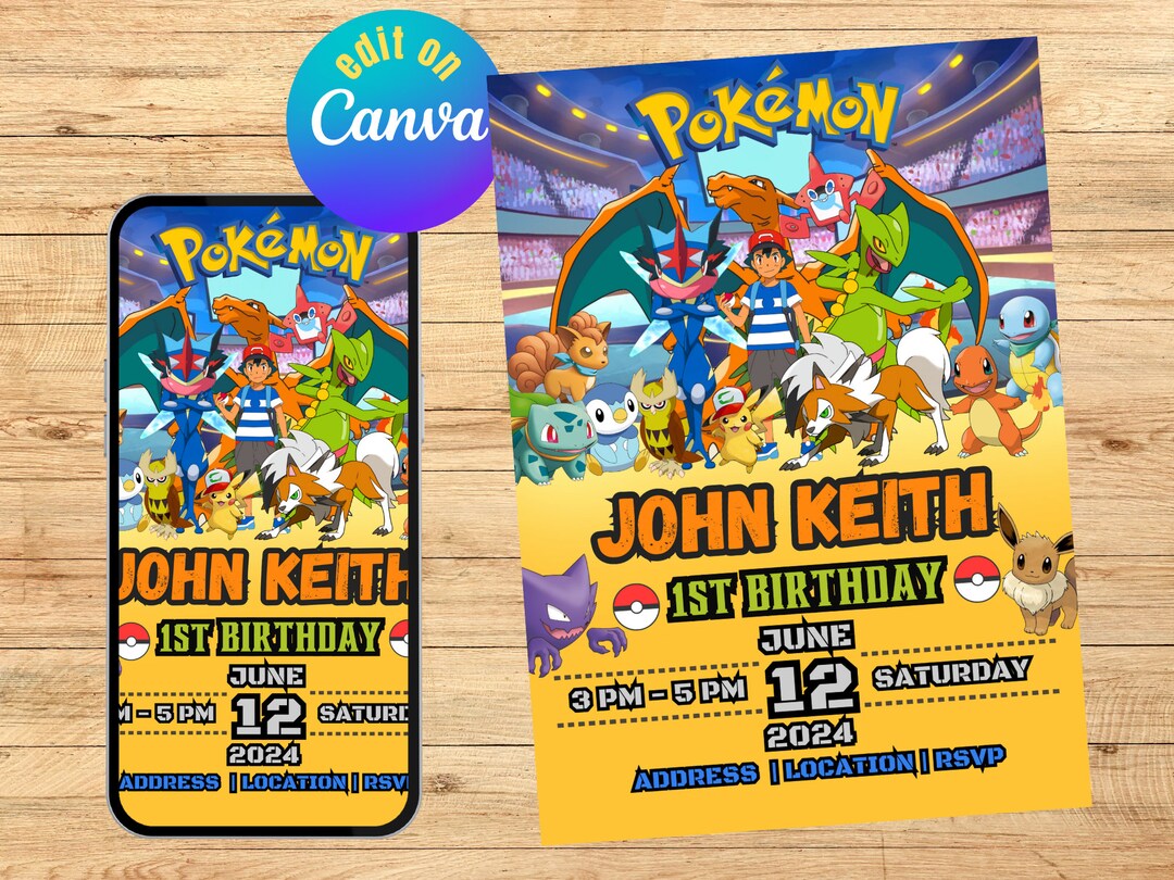 Pokemon Invitation | Editable Invitation | Kids Birthday Invite ...