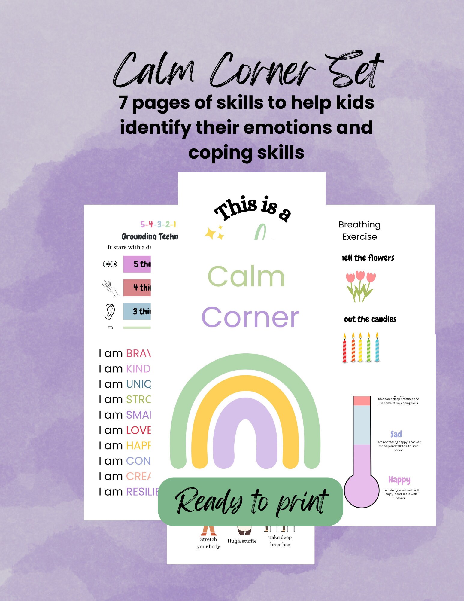 7 Page Calming Corner Printable Bundle Feelings Bundle Classroom Decor ...