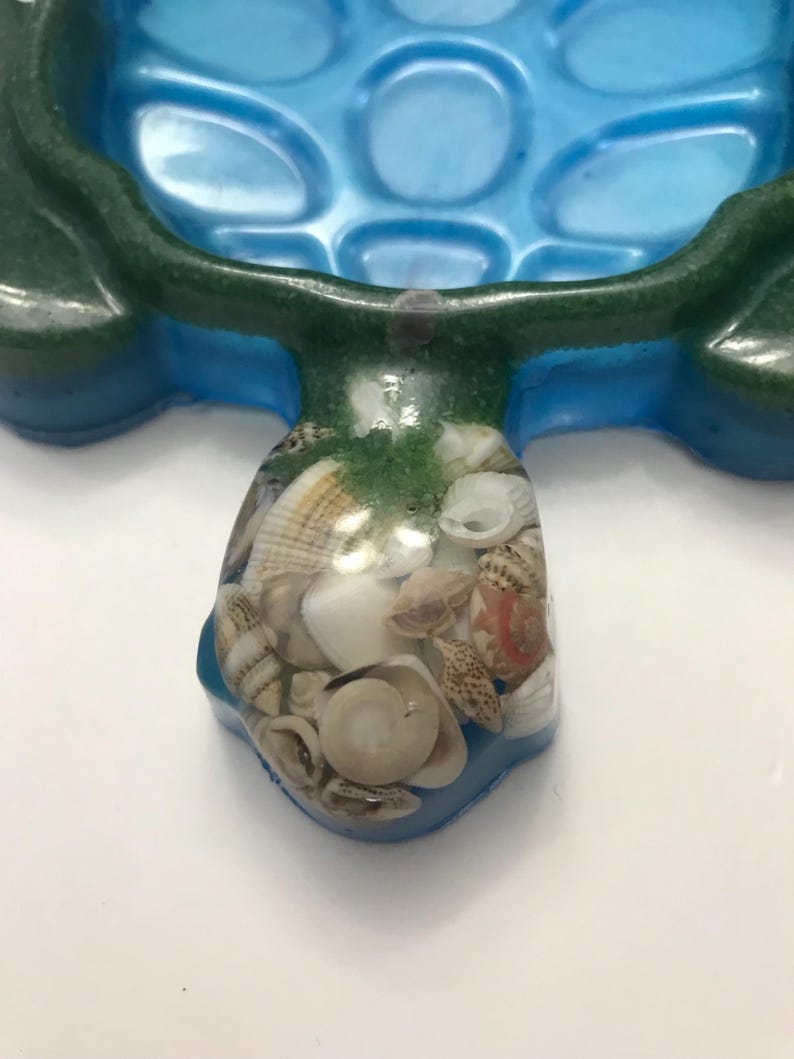 Ocean Seashell Beach Blue & Green Turtle Epoxy Resin Decorative Trinket ...