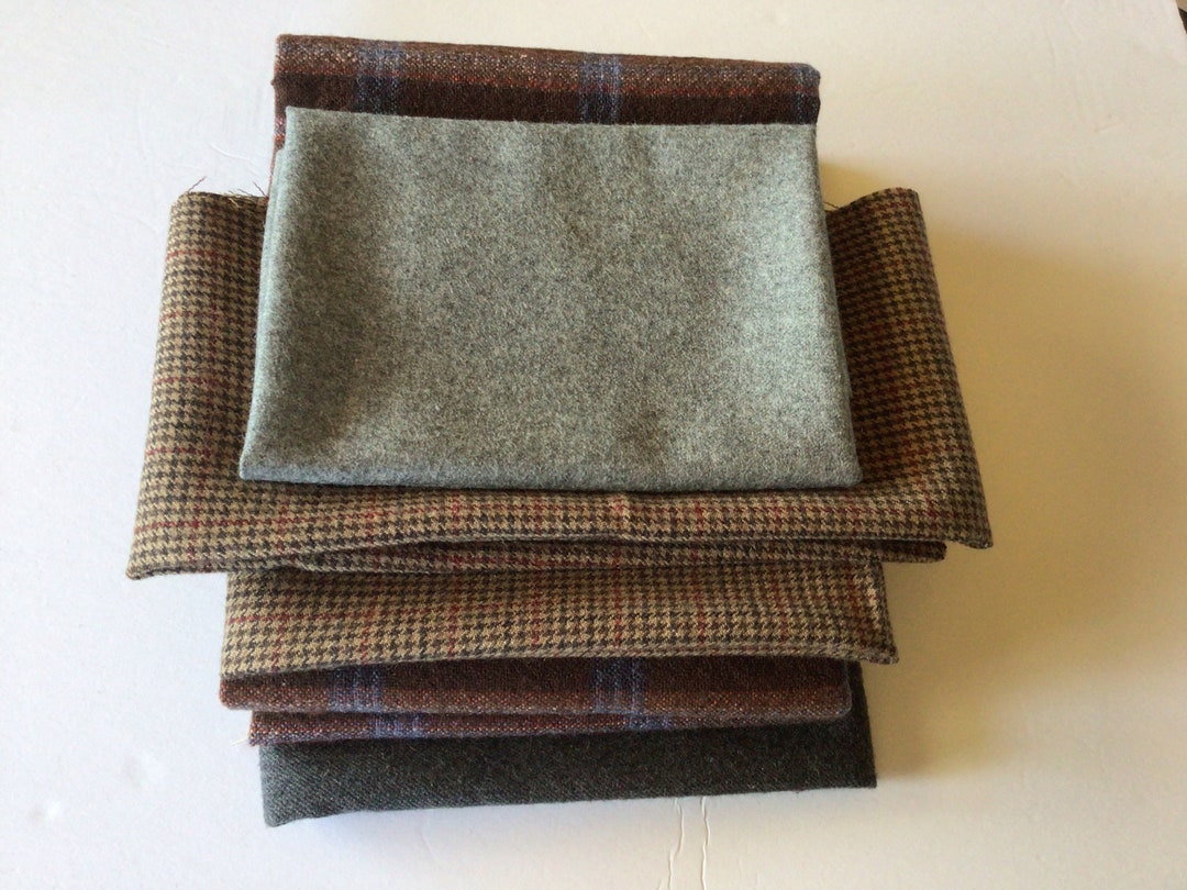 8 Wool Fabric Large Piece Collection Solids Plaids Checks Quilting ...