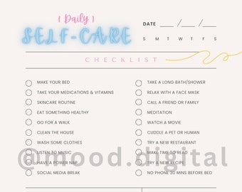 Daily Self Care Tracker Printable, Daily Self Care Checklist, Routine ...