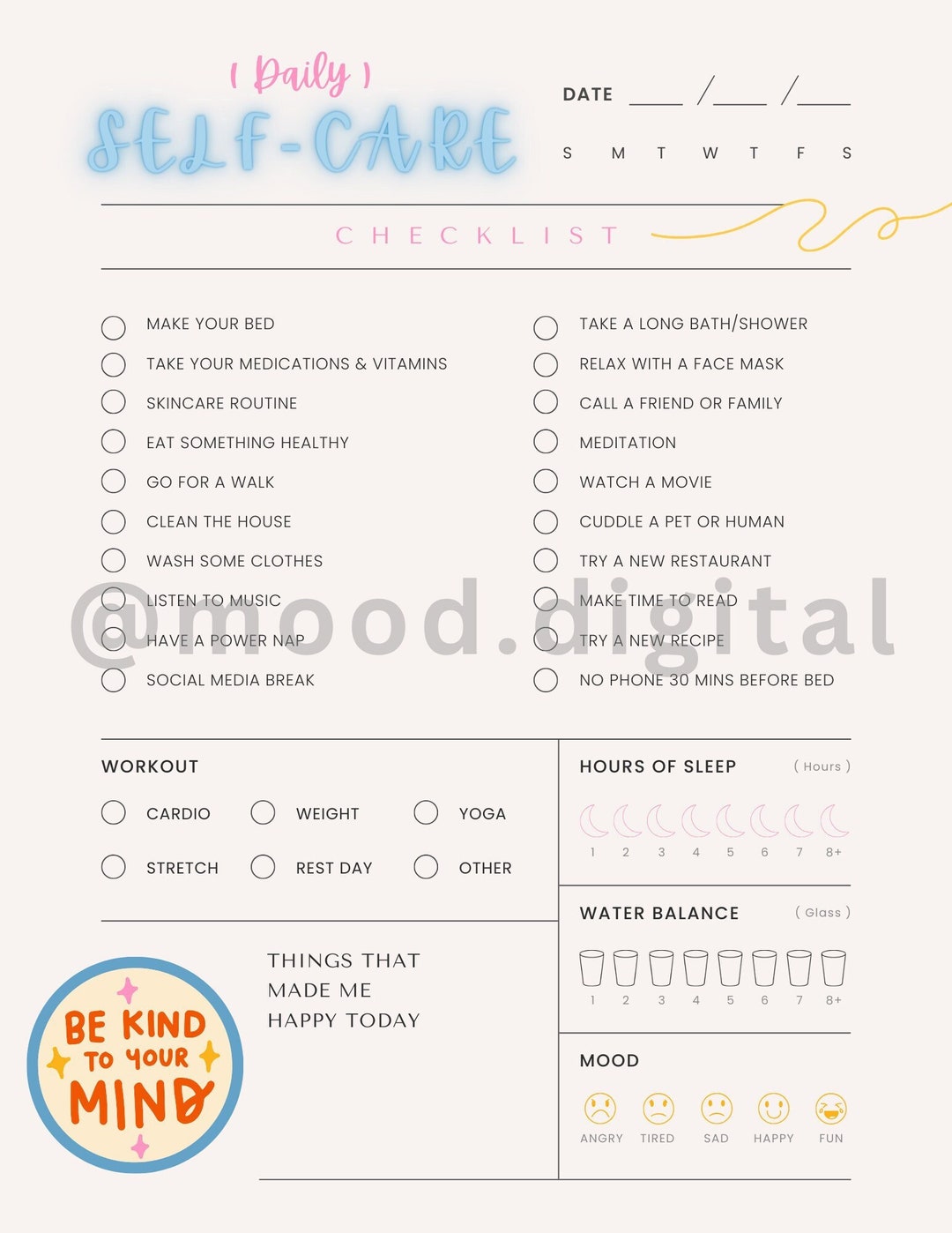 Daily Self Care Tracker Printable, Daily Self Care Checklist, Routine ...