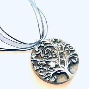Twirly Tree of Life Silver Black Handmade Polymer Clay Pendant | Etsy