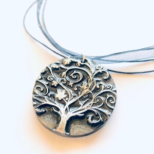 Twirly Tree of Life Silver Black Handmade Polymer Clay Pendant | Etsy