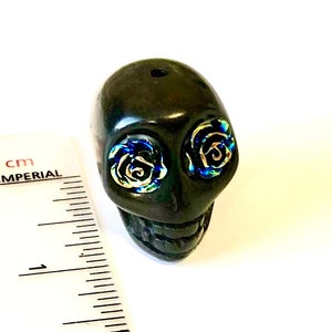 Sugar Skull Bead Gigantic Black Skull Pendant Oil Slick Rose Eyes - Etsy