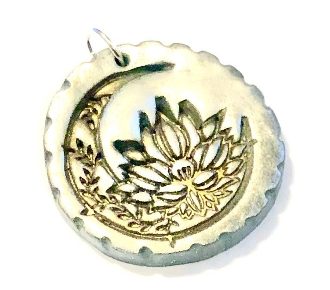 Silver Gold Moon Lotus Pendant Artisan Handmade Polymer Clay Necklace ...