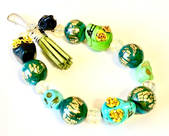 Sugar Skull Keychain Bracelet Chunky Wearable Skull Art - Etsy