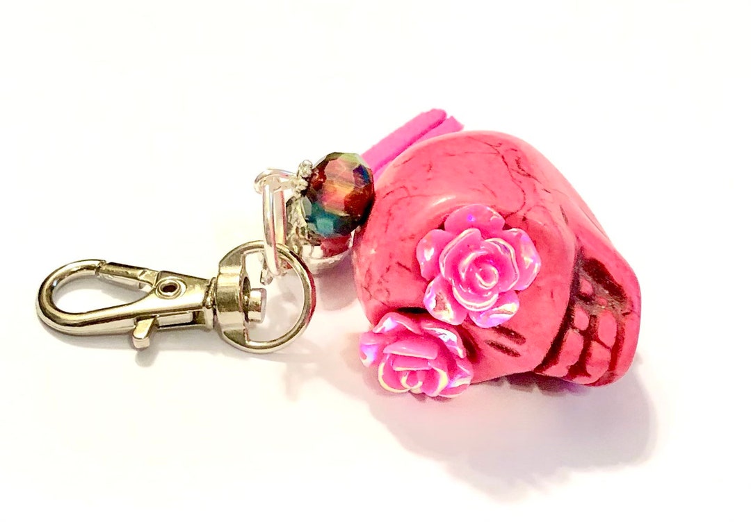 Sugar Skull Key Ring Big Pink Sugar Skull Pendant Charm Key - Etsy