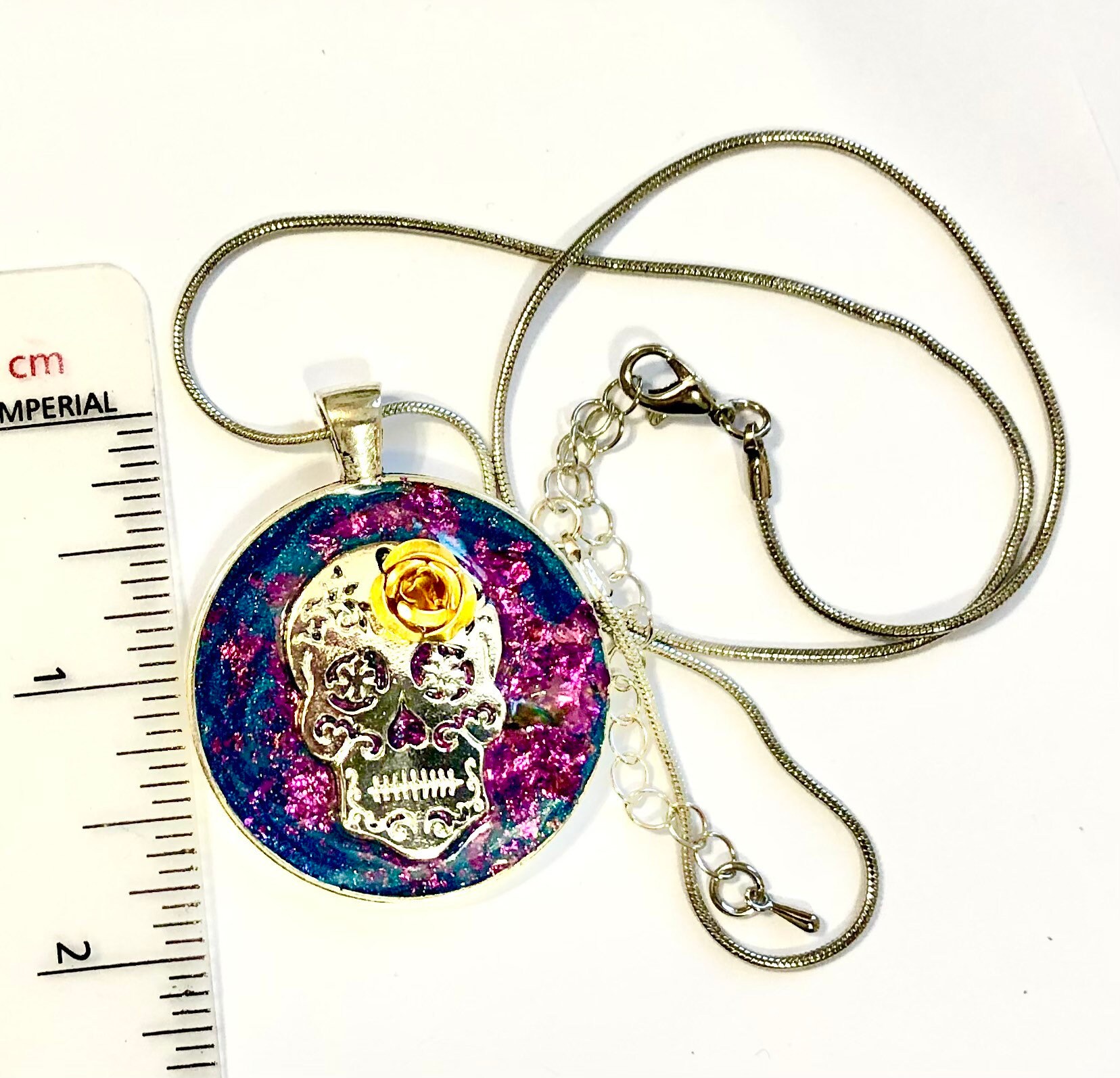 Mixed Media Sugar Skull Pendant Handmade OOAK Day of the Dead - Etsy