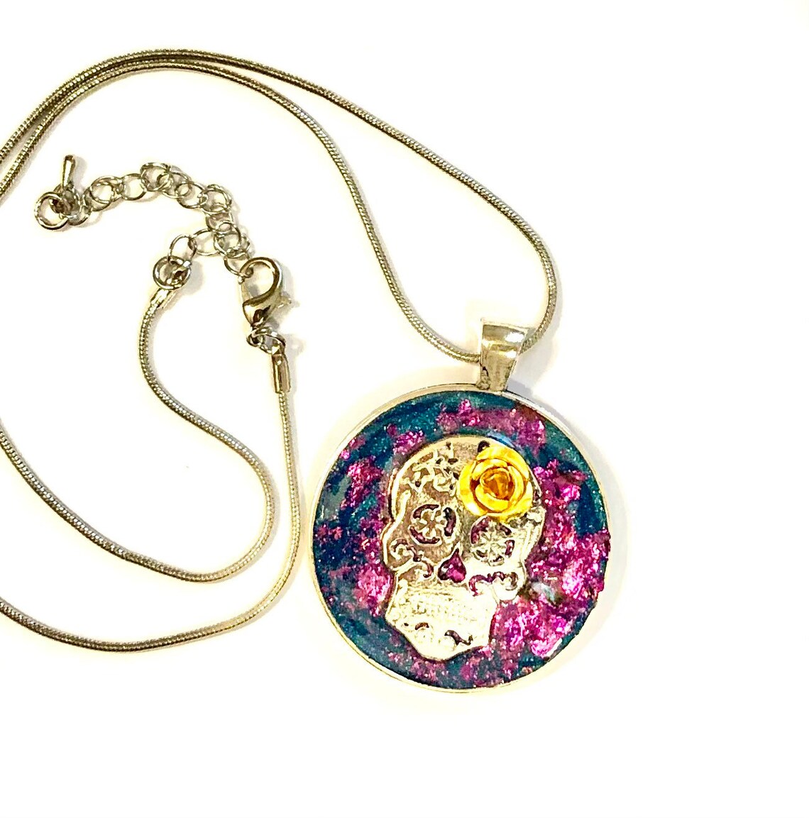 Mixed Media Sugar Skull Pendant Handmade OOAK Day of the Dead - Etsy