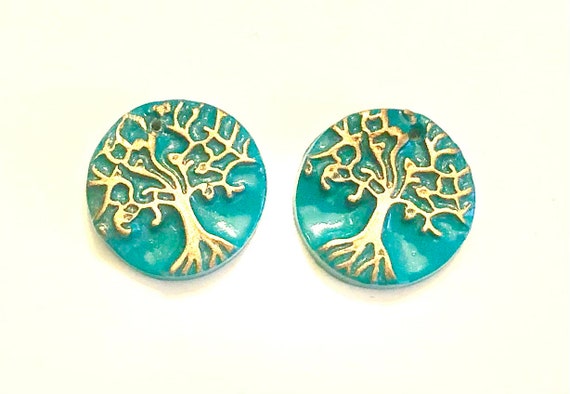 Tree of Life Polymer Clay Beads Turquoise Bronze Handmade - Etsy
