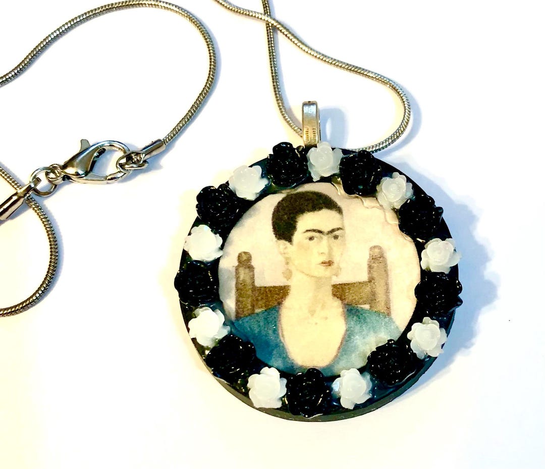 Frida Kahlo Necklace Gift - Self Portrait Pendant With Floral Detail ...